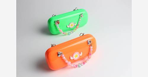 Kids Beaded Handle Glasses Case with Soft Rubber LOGO Design