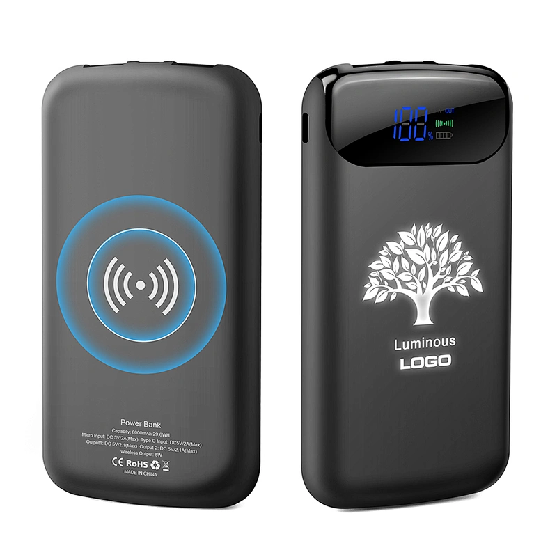 8000mAh Luminous Power Bank with Wireless Charge