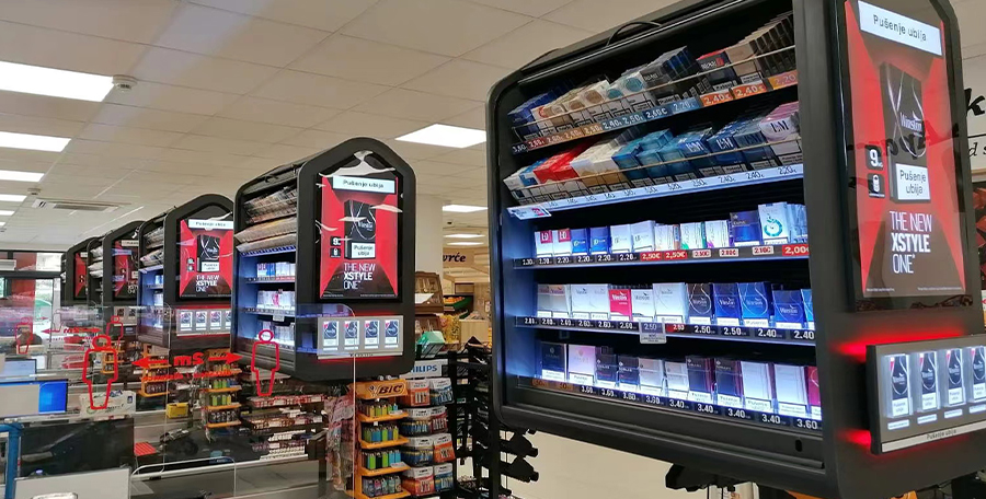 3 sides brand custom logo tobacco merchandiser overhead cigarette ...