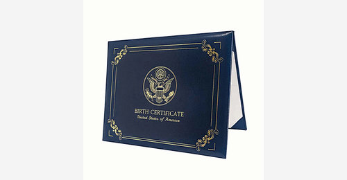 US Birth Certificate Cover of with Gold Logo 'Birth Certificate'