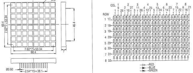 KEM-5088-BRGB 5mm RGB 8*8 dot matrix square led matrix