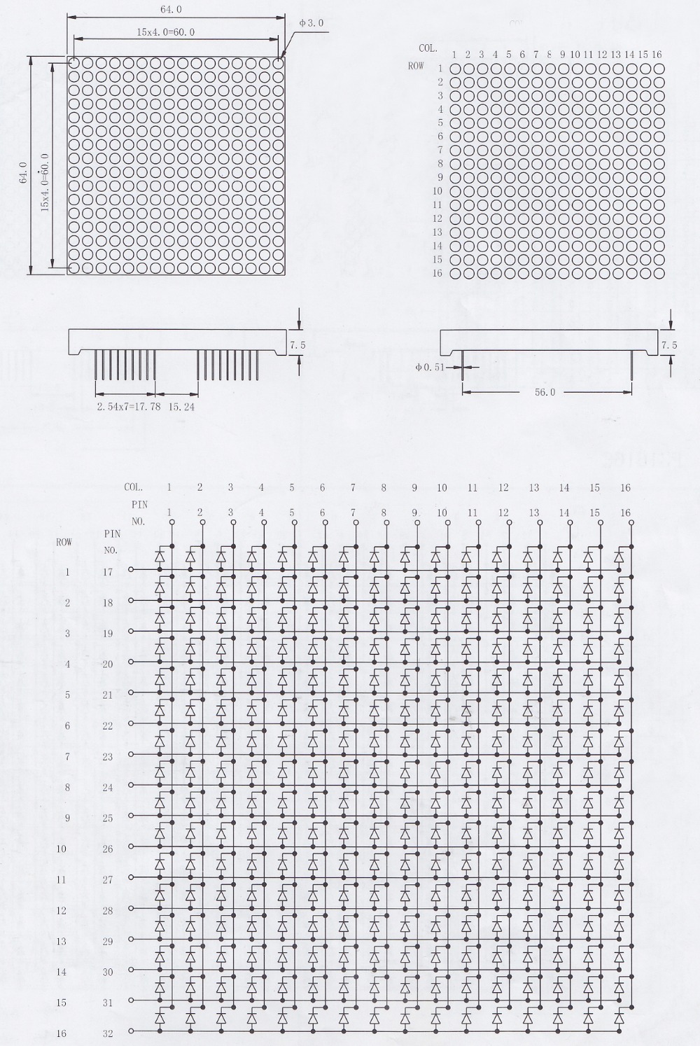 LED matrix 16x16 dot matrix display led matrix 16*16