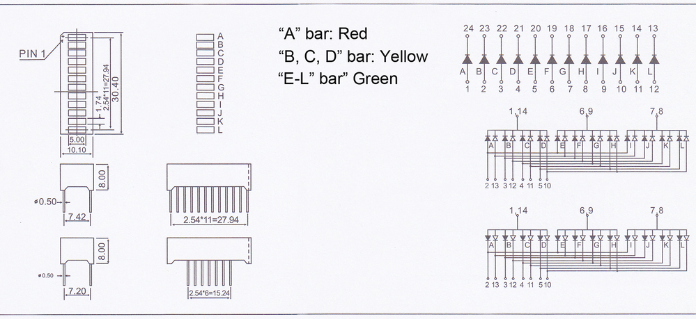 Bar graph led 12 segment led display 3 colors