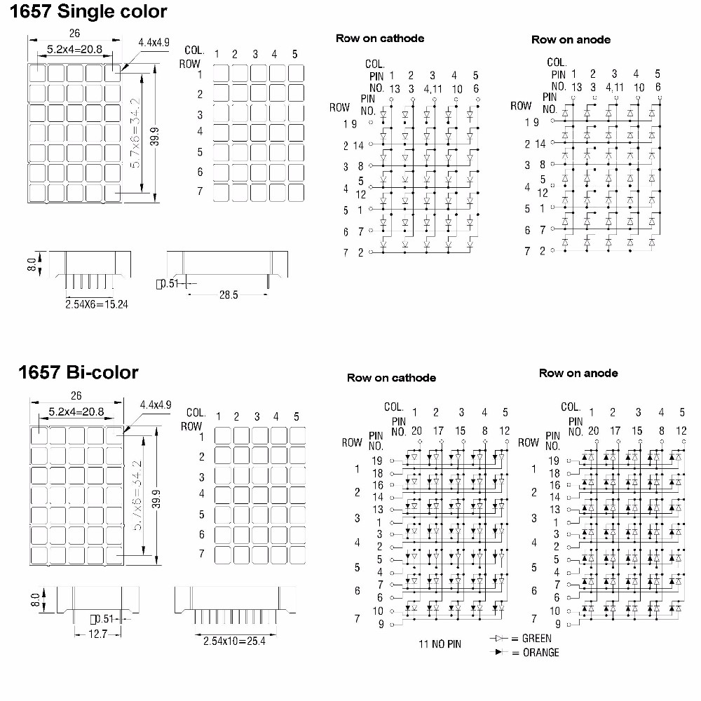 Square dot matrix lift 11x7 and 5x7 dot matrix led display
