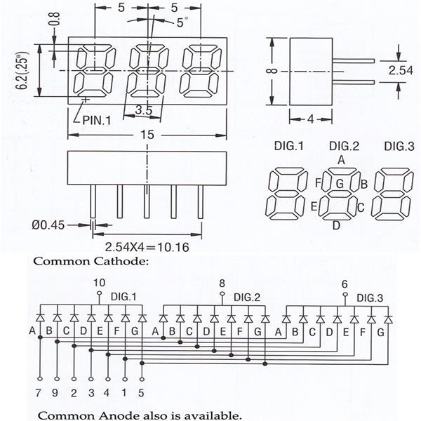0.25 inch small 7 segment display red 3 digit mini led 7 segment