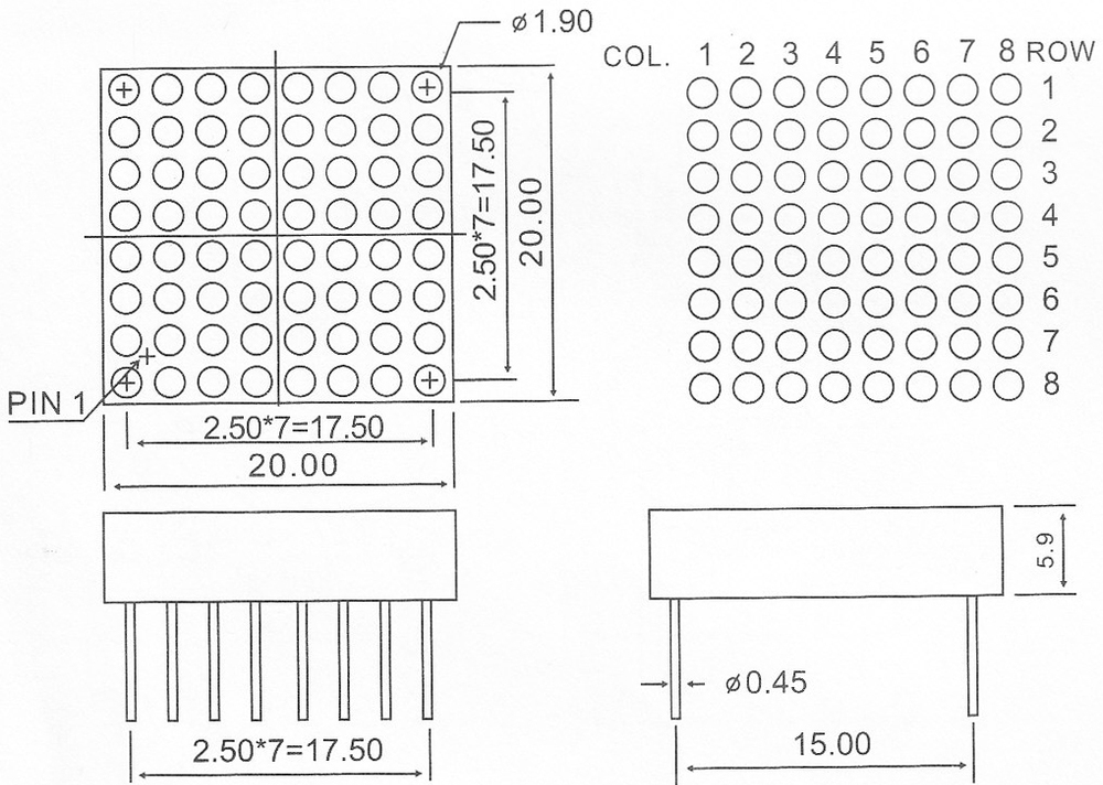 8*8 dot matrix blue display 1.9mm dot matrix display