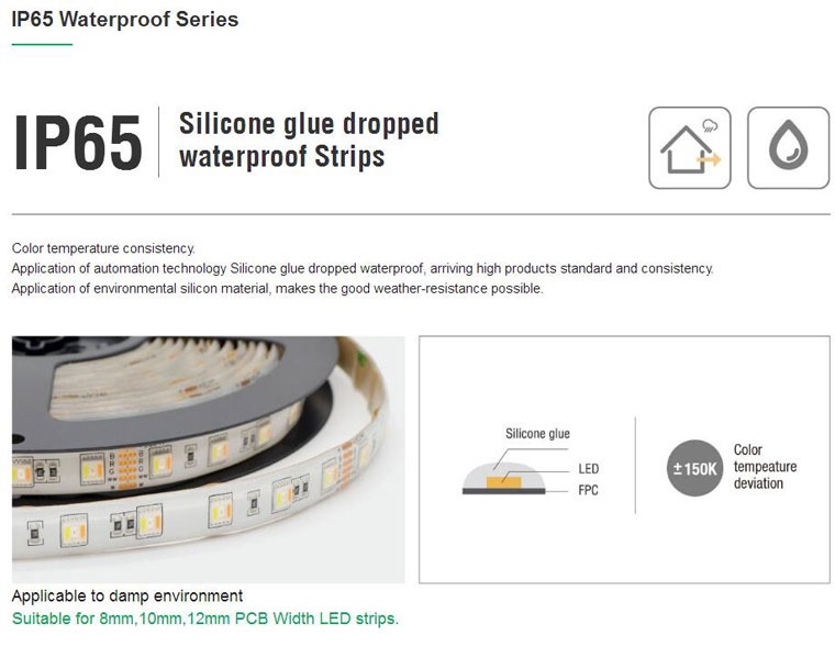 Silicone glue 12v 24v IP65 waterproof led strip tape light