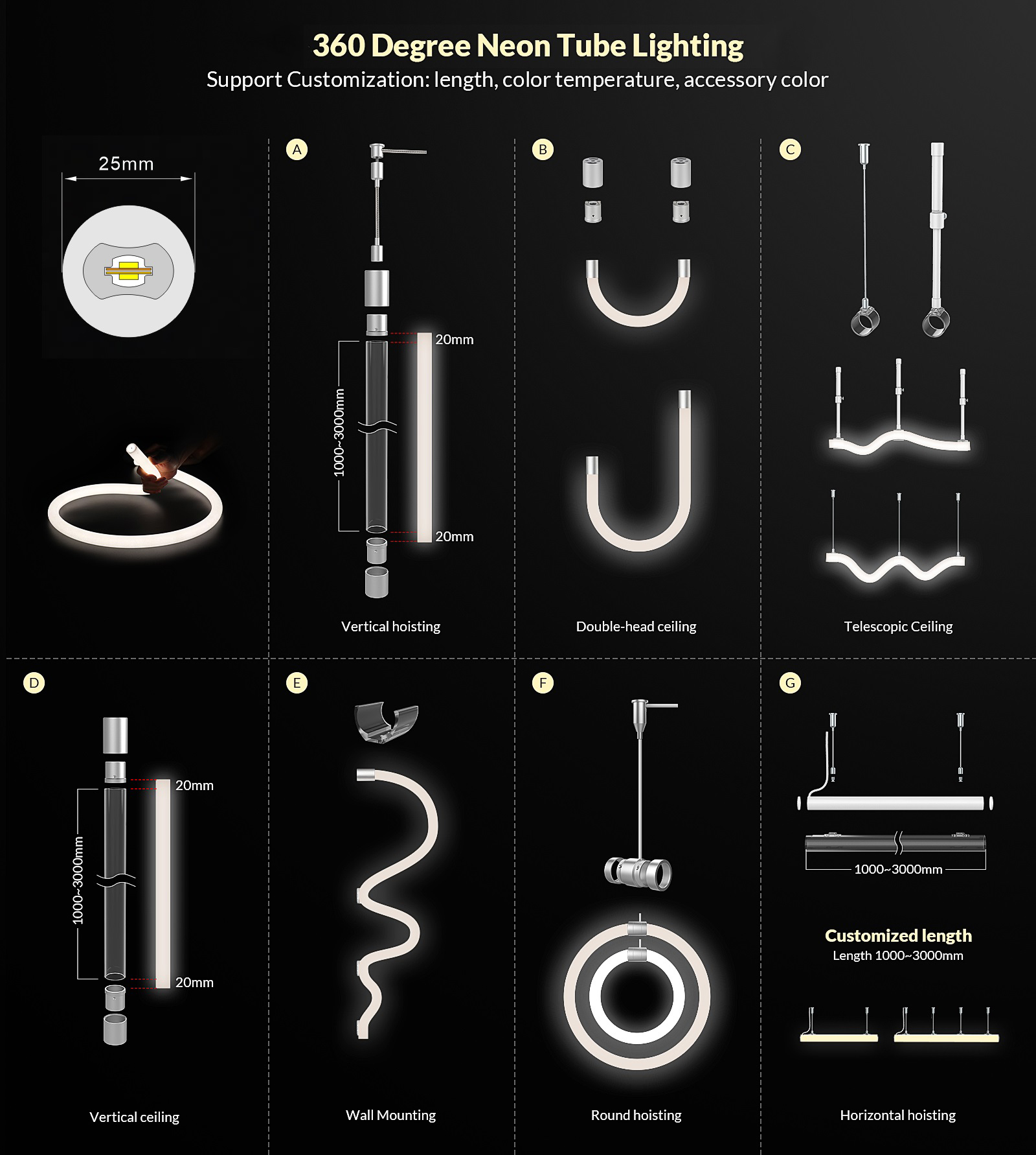 R25 12v 24v große runde LED Neon Flex 360 Streifenlicht