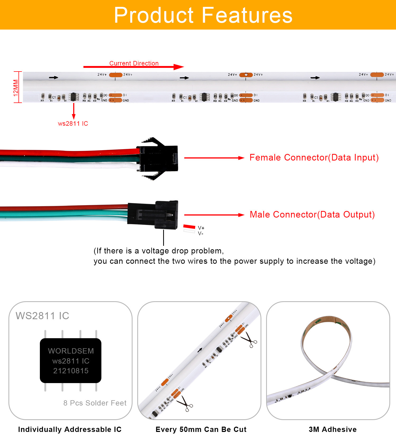 12v 24v tunable white rgb pixel cob led strip light