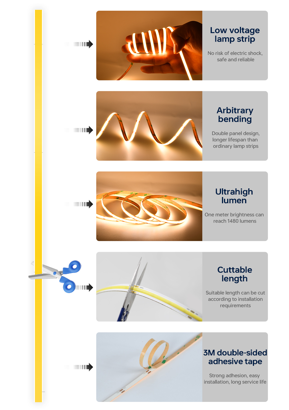 12V 24V ultra thin 3mm 4mm 5mm cob led strip light