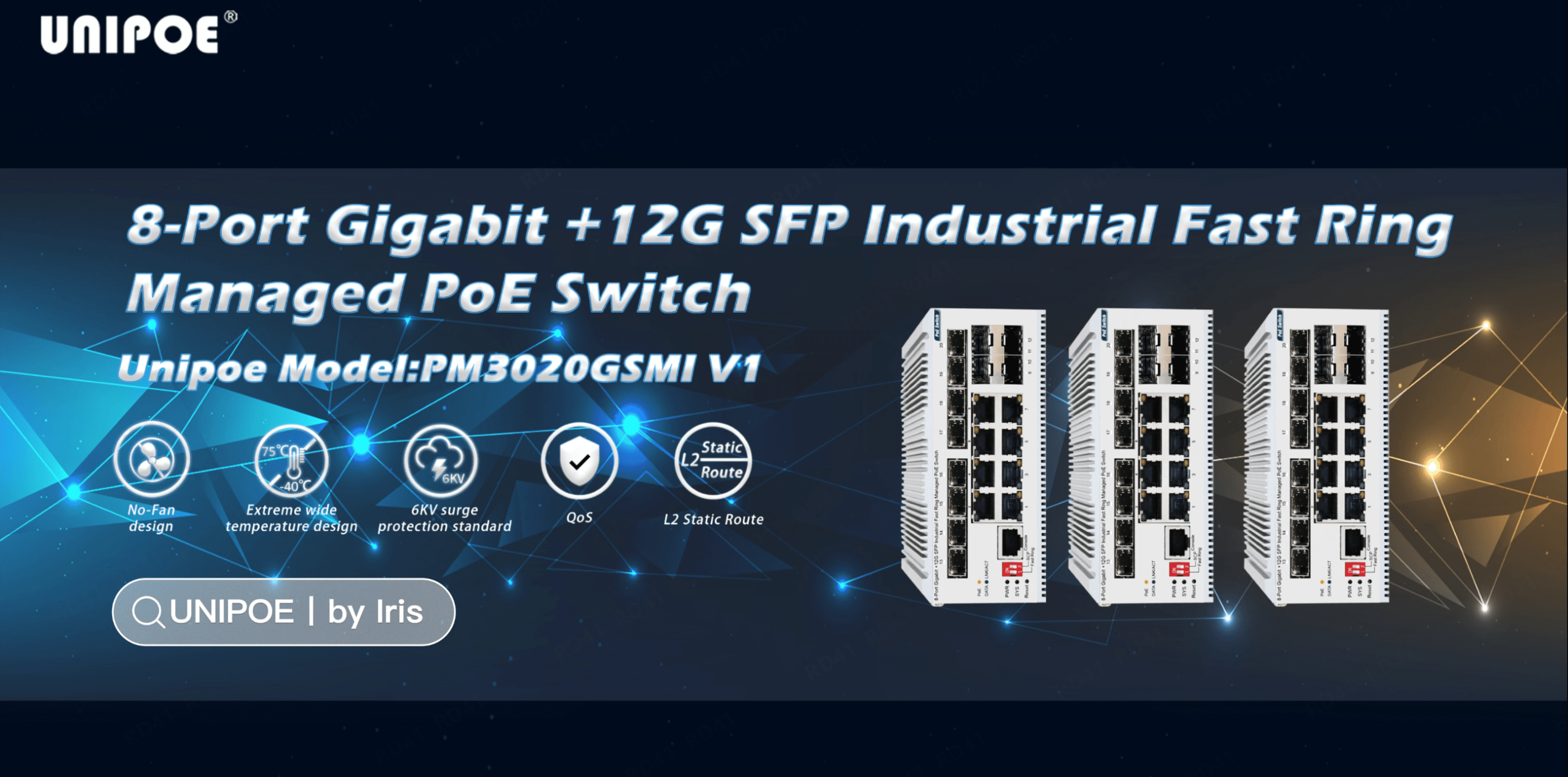 Unipoe - Industrial Fast Ring Managed PoE Switch PM3020GSMI V1-Unipoe