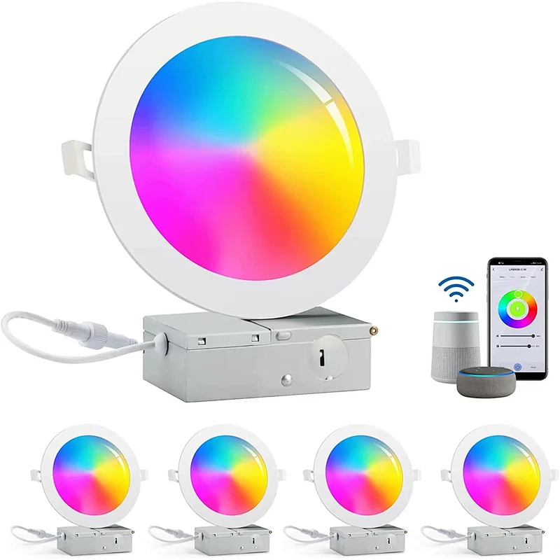 Smart Recessed Lighting 4 Inch 4 Pack, 9W Color Changing WiFi Recessed ...