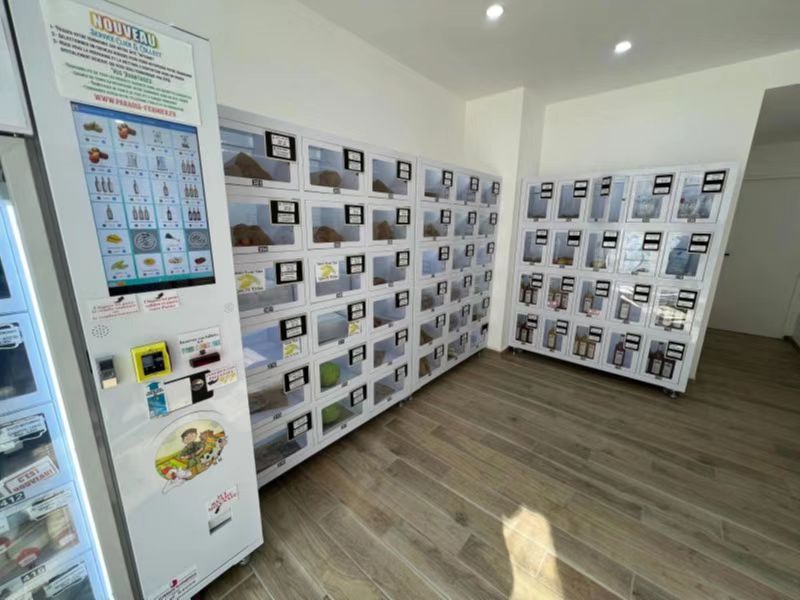 Laundry product vending machine with customizable large lockers