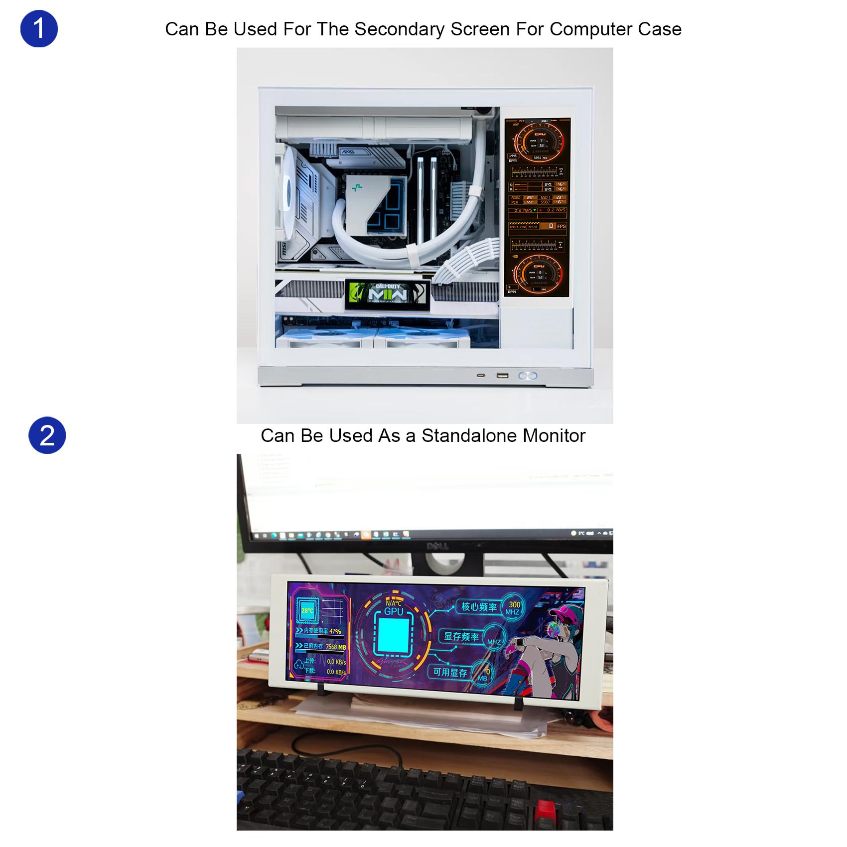 Pc Side Panel Display 462X1920 9.16Inch Bar Monitor For Diy Cpu Gup Temp