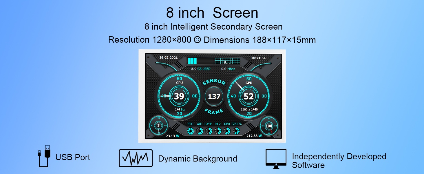 8Inch 1280X800 Pc Case Temp Display Monitor Built In Theme