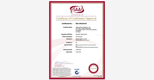 SAA Certification - LED Strip Light - JIANGMEN NEDAR LIGHTING CO., LTD
