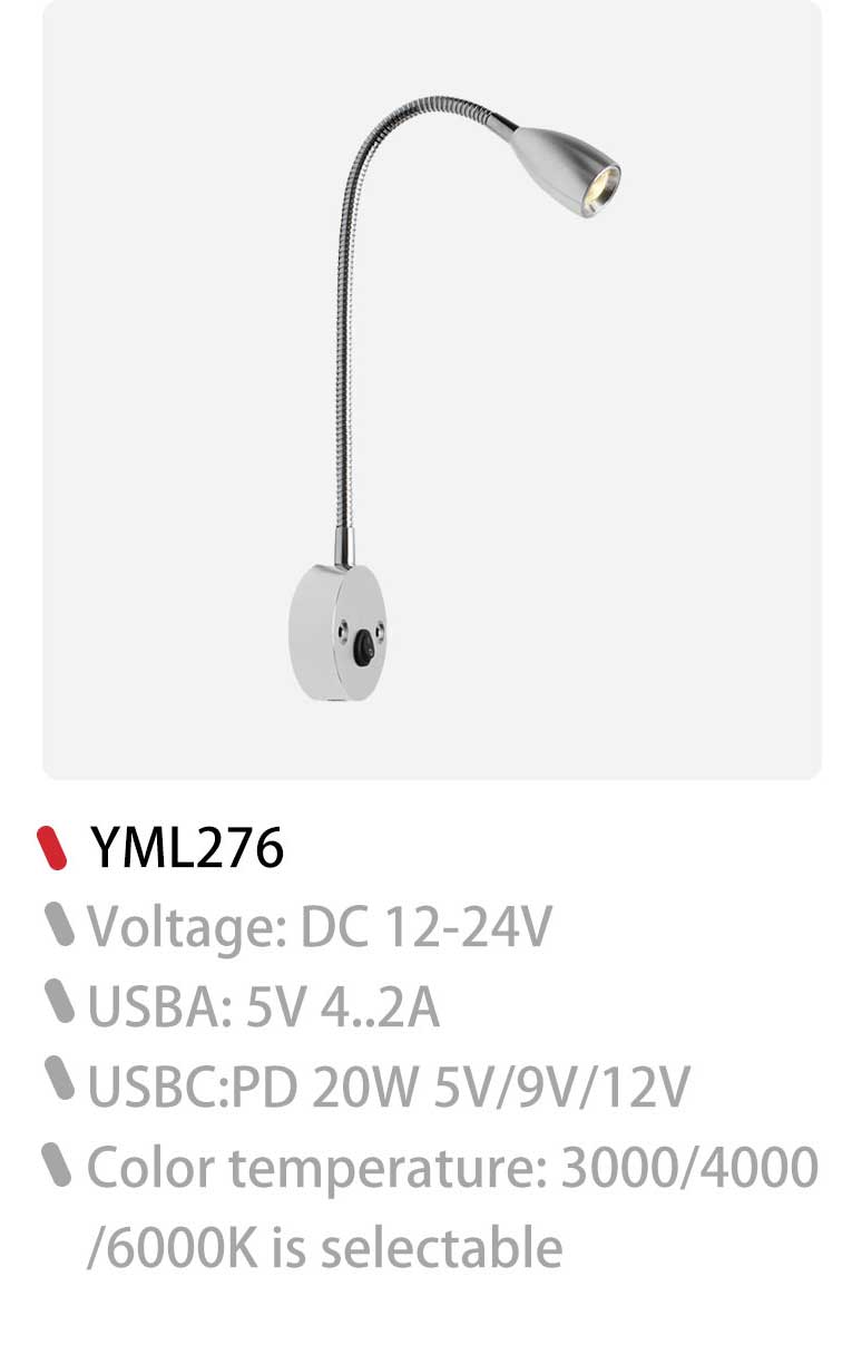 Marine & RV Reading Light with USB Charger | Touch Dim, 3-Color LED, PD 20W