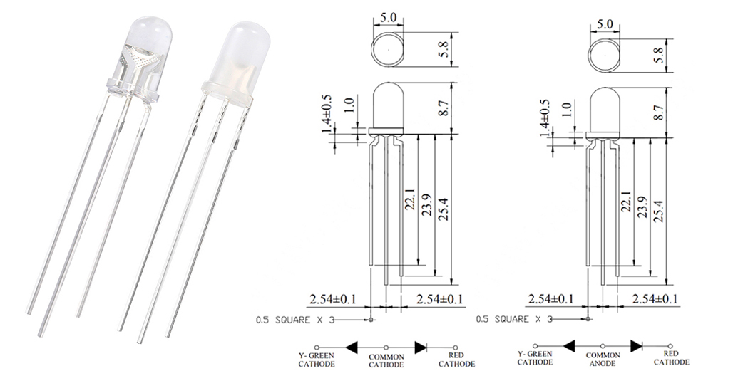 5mm bi-color led common anode/cathode