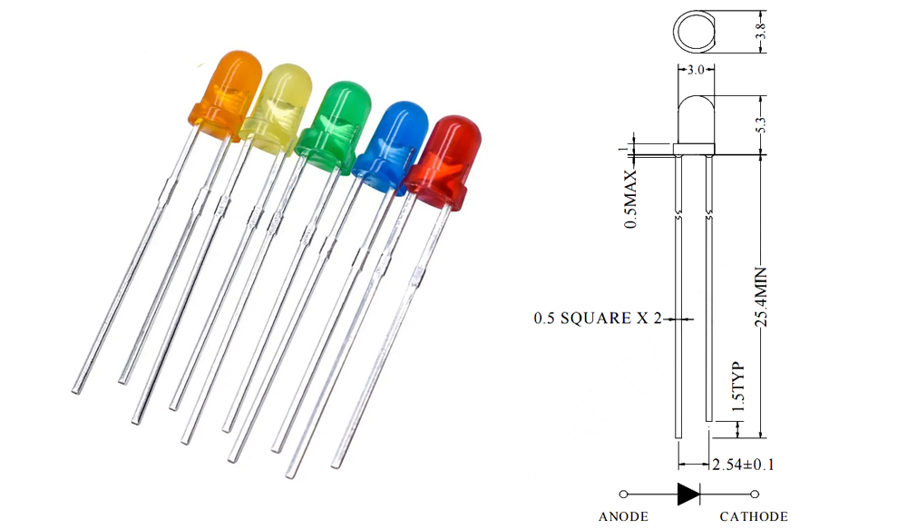 Red Green Blue White Yellow Purple 3mm led diode