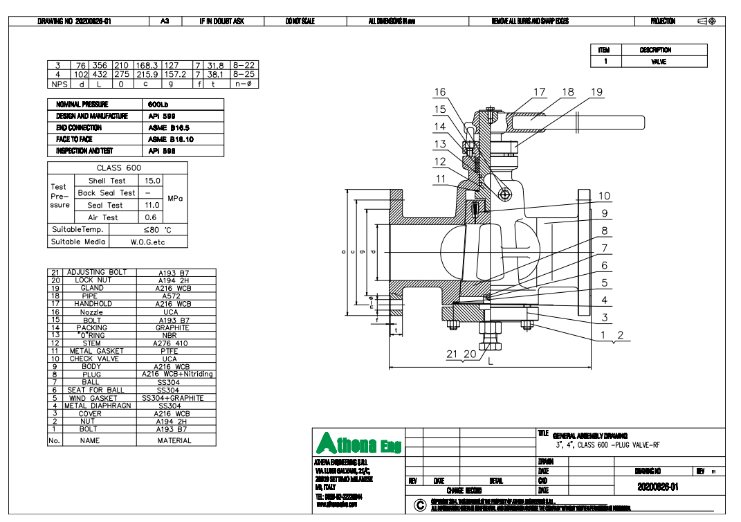 Top 2 way lubricated natural gas plug valve manufacturer | Athena S.R.L