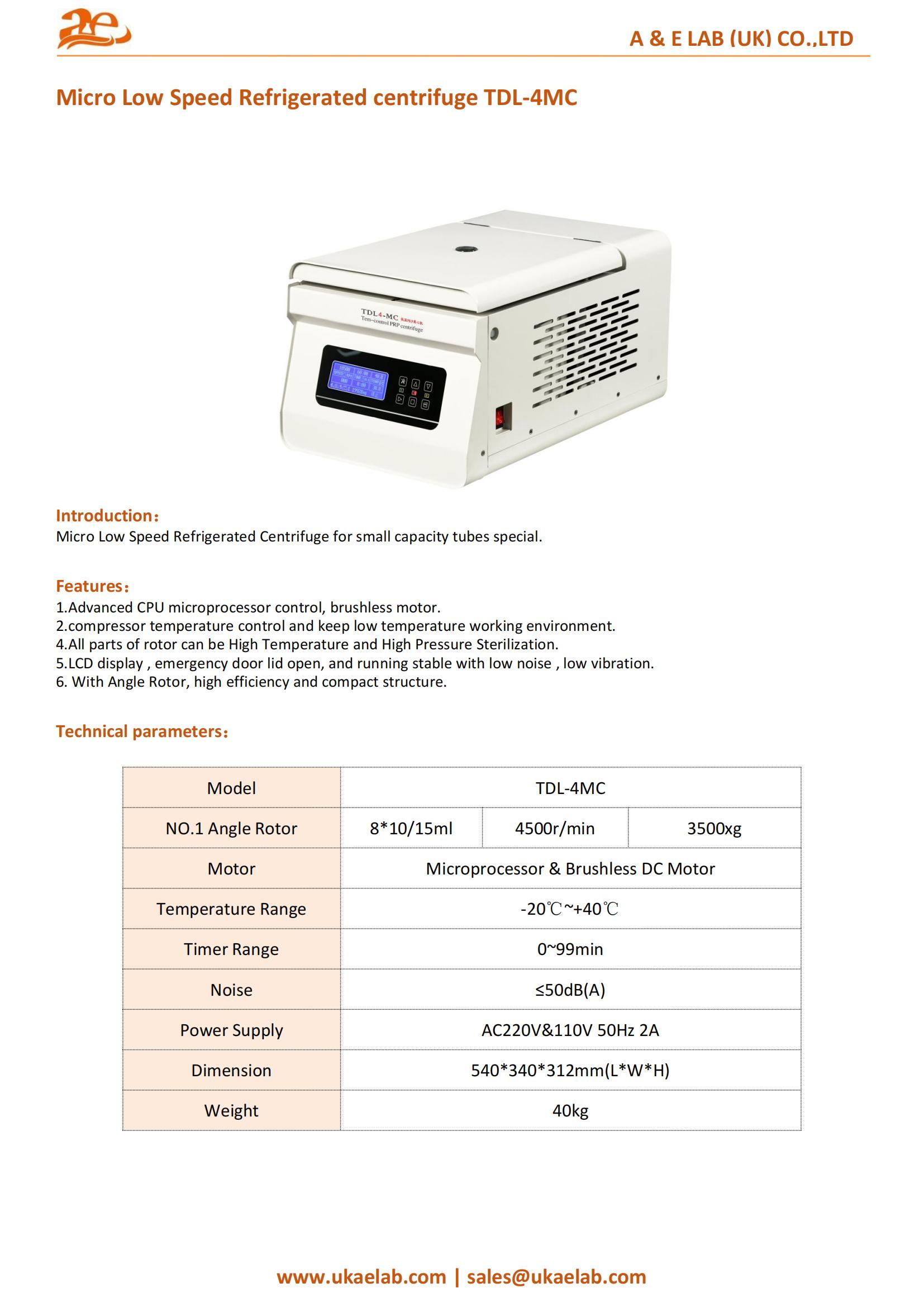AELAB Micro Low Speed Refrigerated centrifuge TDL-4MC