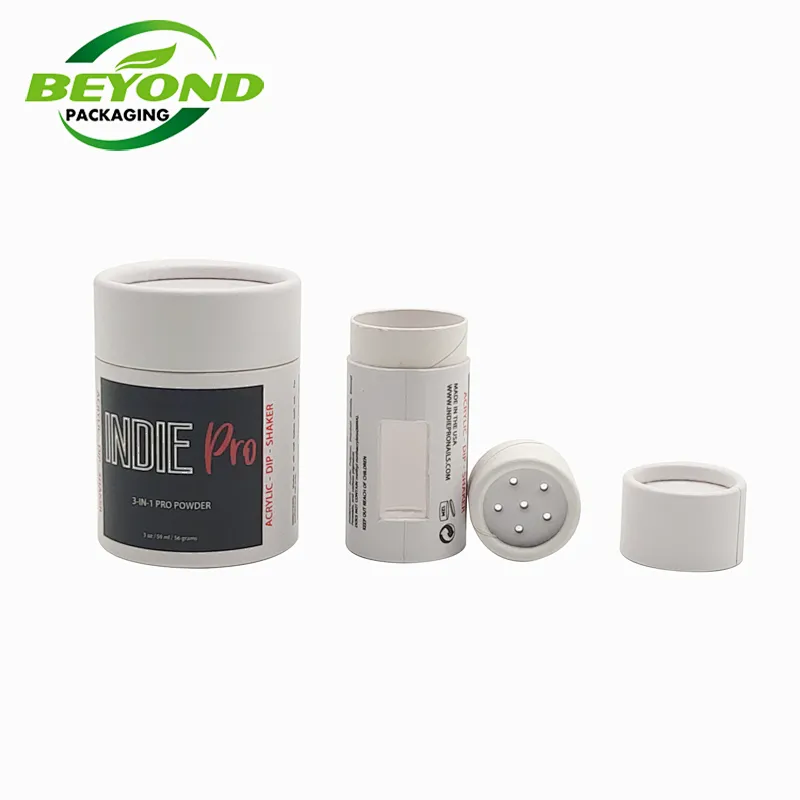 eco friendly white cardboard tube with powder shaker