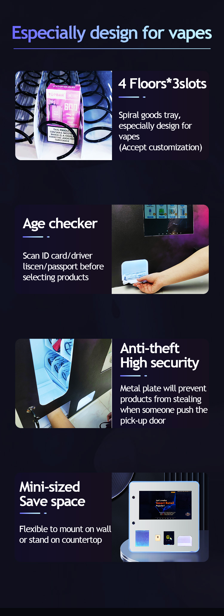 Mini Tabletop Vending Machine LED Light ID Scanner