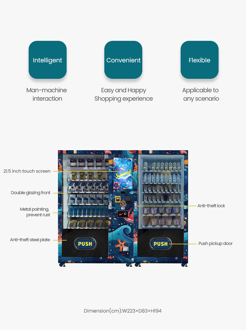 Swimming vending machine with 21.5 inch touch screen at the swimming pool
