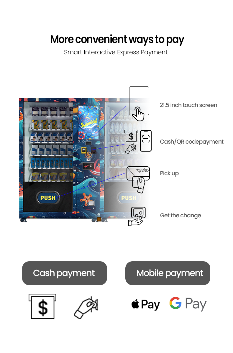 Swimming vending machine with 21.5 inch touch screen at the swimming pool