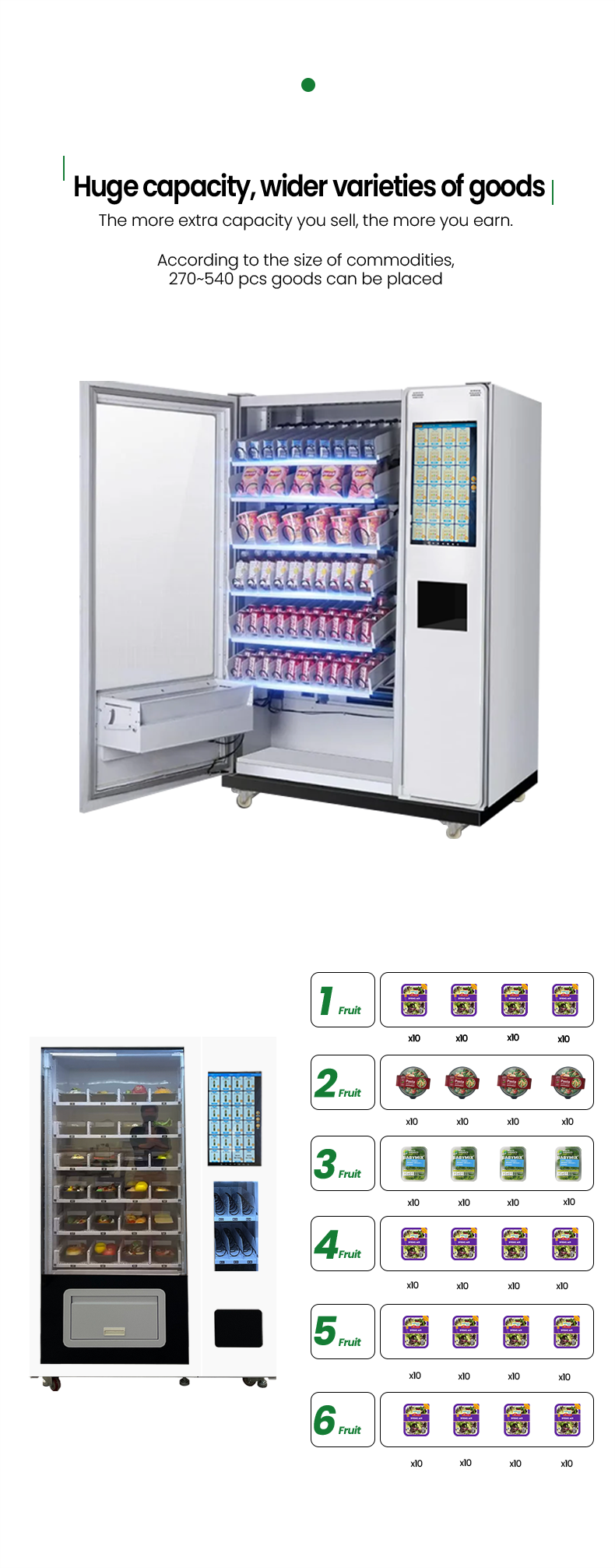 Fresh Salad Fruit Dessert Vending Machine with Pusher Slots