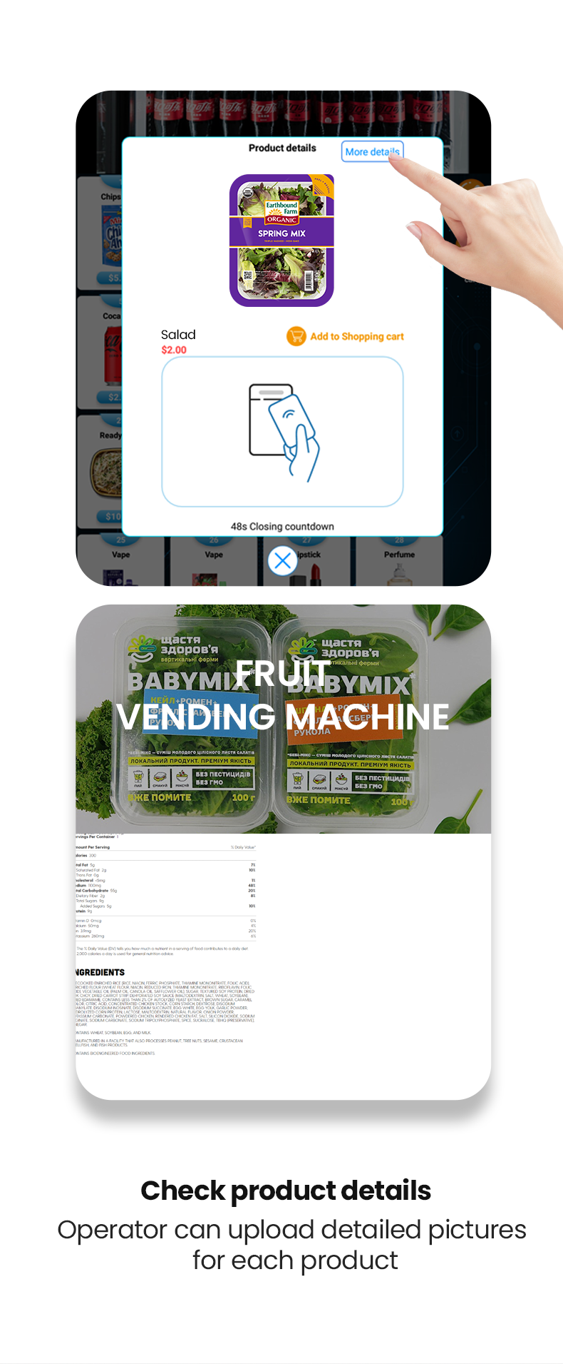 Fresh Salad Fruit Dessert Vending Machine with Pusher Slots