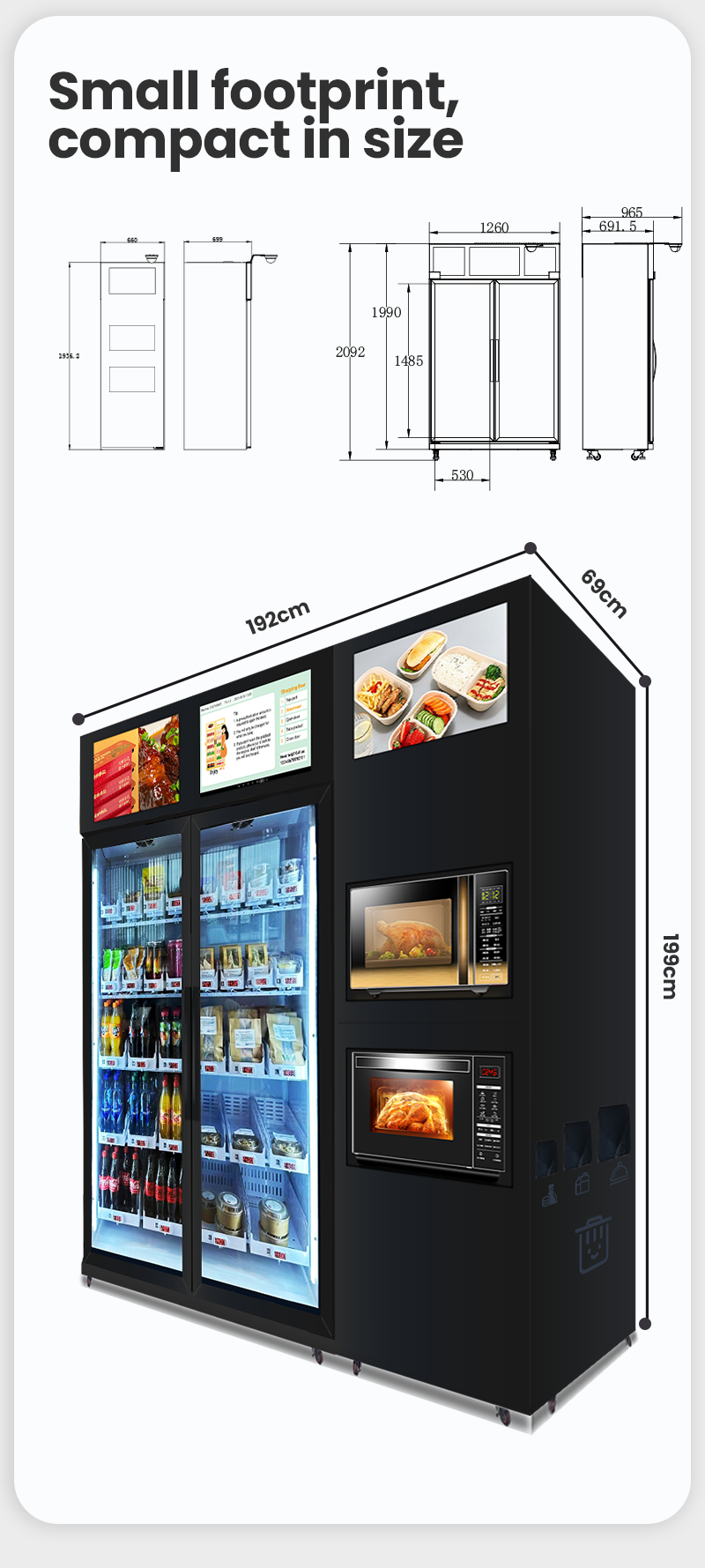 Food Vending Machine for Ready Meals with Microwave Ovens