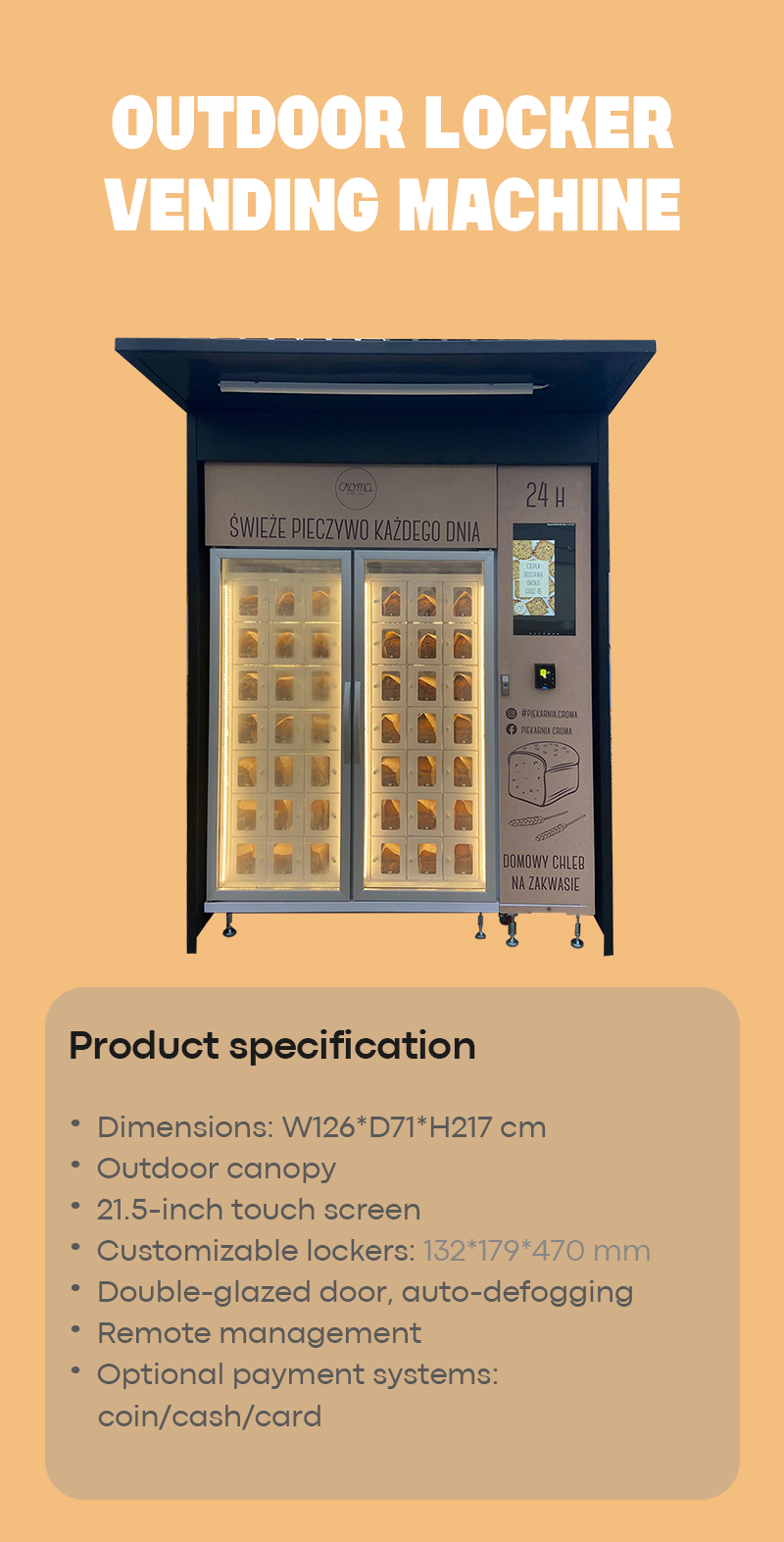 Outdoor Cake Vending Machine for Bakery Shop Street Foods