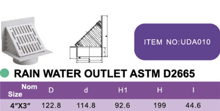 RAIN WATER OUTLET ASTM D2665 , PVC , ERA - 公元管道（浙江）有限公司