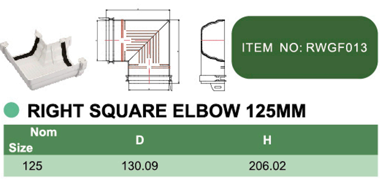 RIGHT SQUARE ELBOW 125MM , PVC , GUTTER - 公元管道（浙江）有限公司
