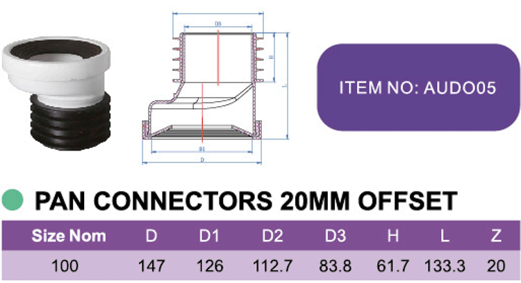PAN CONNECTORS 20MM OFFSET , PVC , ERA - 公元管道（浙江）有限公司