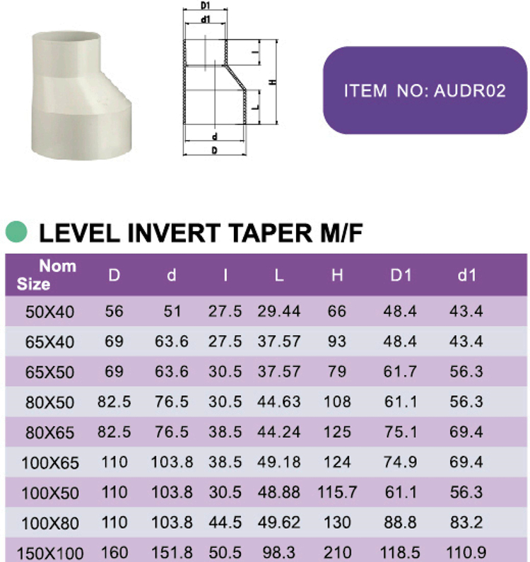 LEVEL INVERT TAPER M/F , PVC , ERA - 公元管道（浙江）有限公司