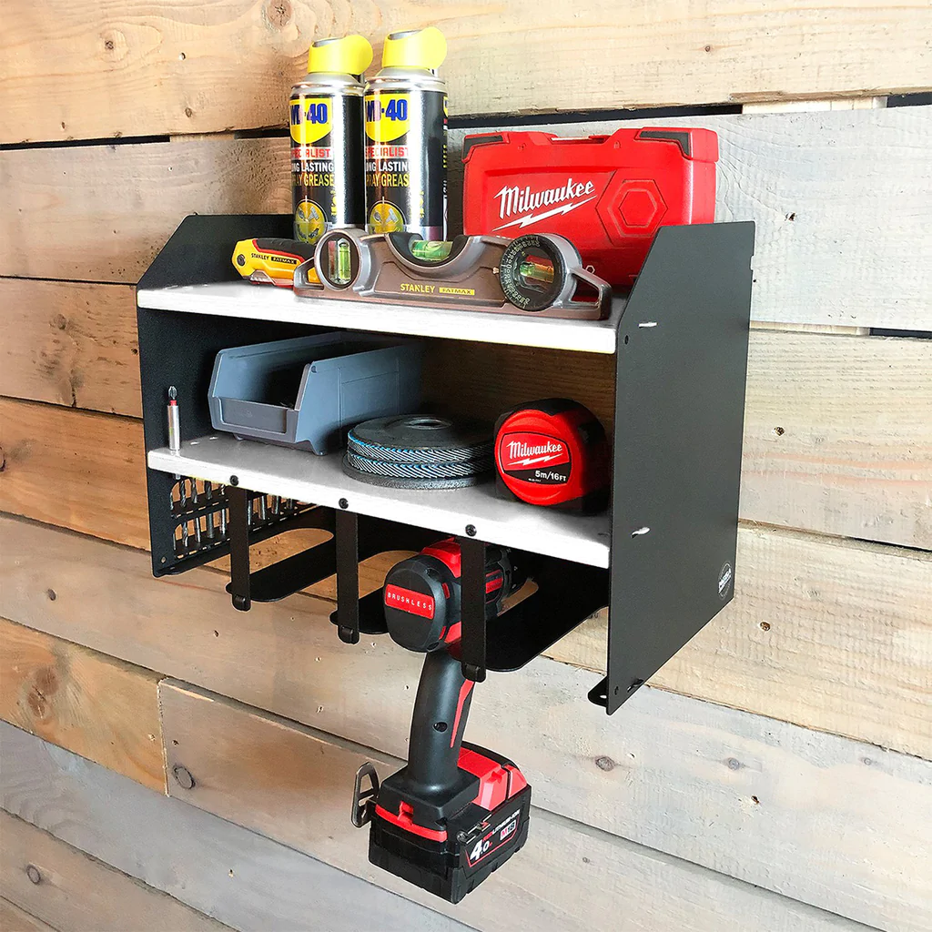 DIY garage power tool storage rack