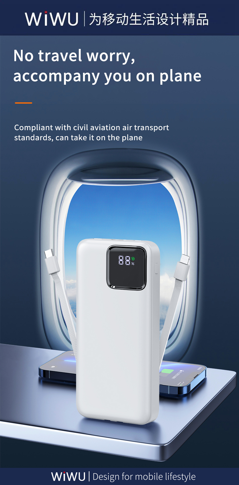 WiWU 10000mAh Power Bank with Cable