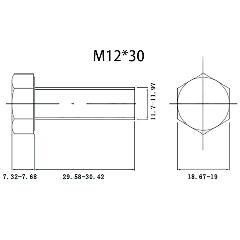Tornillo hexagonal M12, DIN 933, S31050, 30 mm