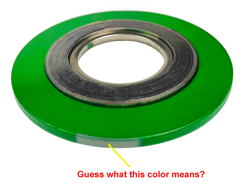 What do the green and yellow colors of the metal spiral-wound gasket ...