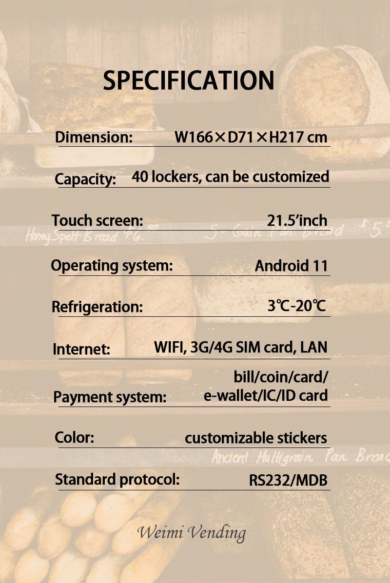 bread vending machine for unmanned retail bakery store