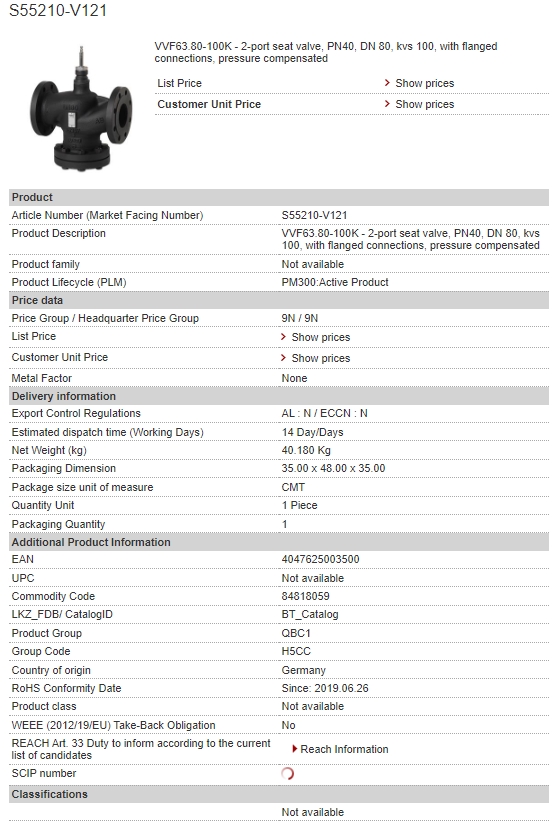 S55210-V121 seat valve 2 port valve China Supplier