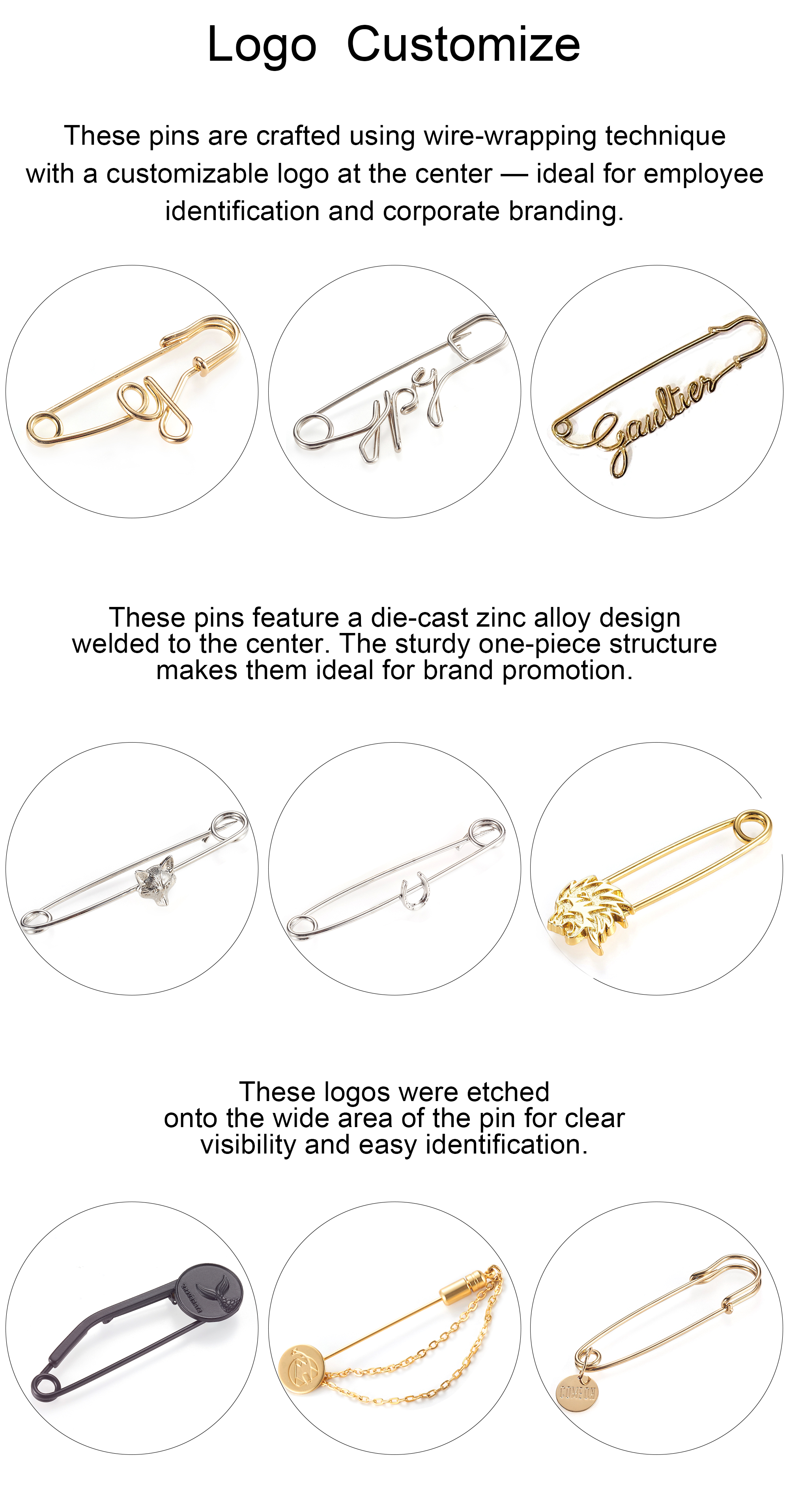 Custom Safety Pin Brooch|Jialin Hardware Jewelry