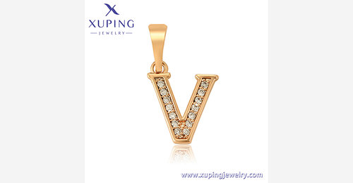 Initial V Letter Gold Diamond Pendant - Xuping