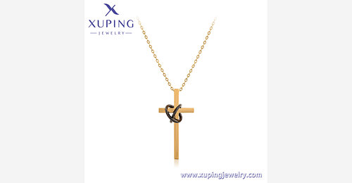 Xuping Fashion 24k Gold Color Black Twisted Cross Necklace
