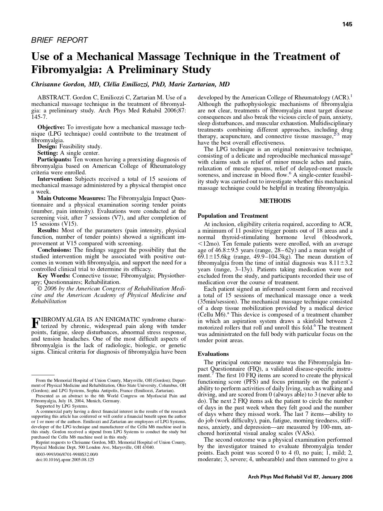 Mechanical Massage Technique for Fibromyalgia: Preliminary Study