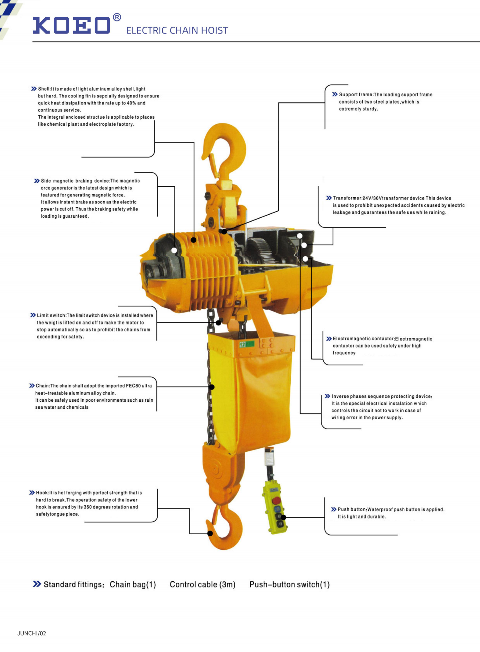 1T HHBB Single Speed Hook Type Electric Chain Hoist HHBB01-01